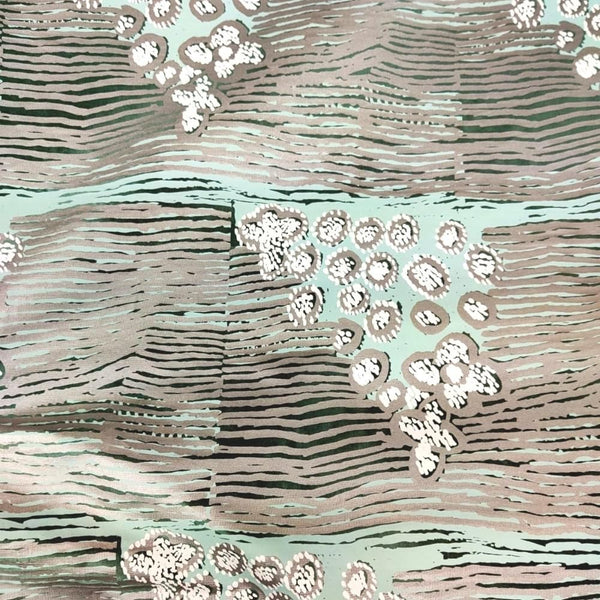 Kuruyultu Rockhole Fabric - White, Silver and Teal on Abyss (Silk) 50c ...